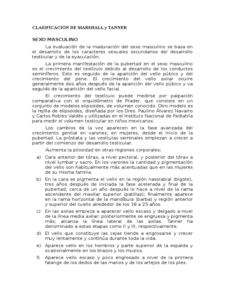CLASIFICACION DE MARSHALL y TANNER | Descargar gratis PDF | Testículo ...
