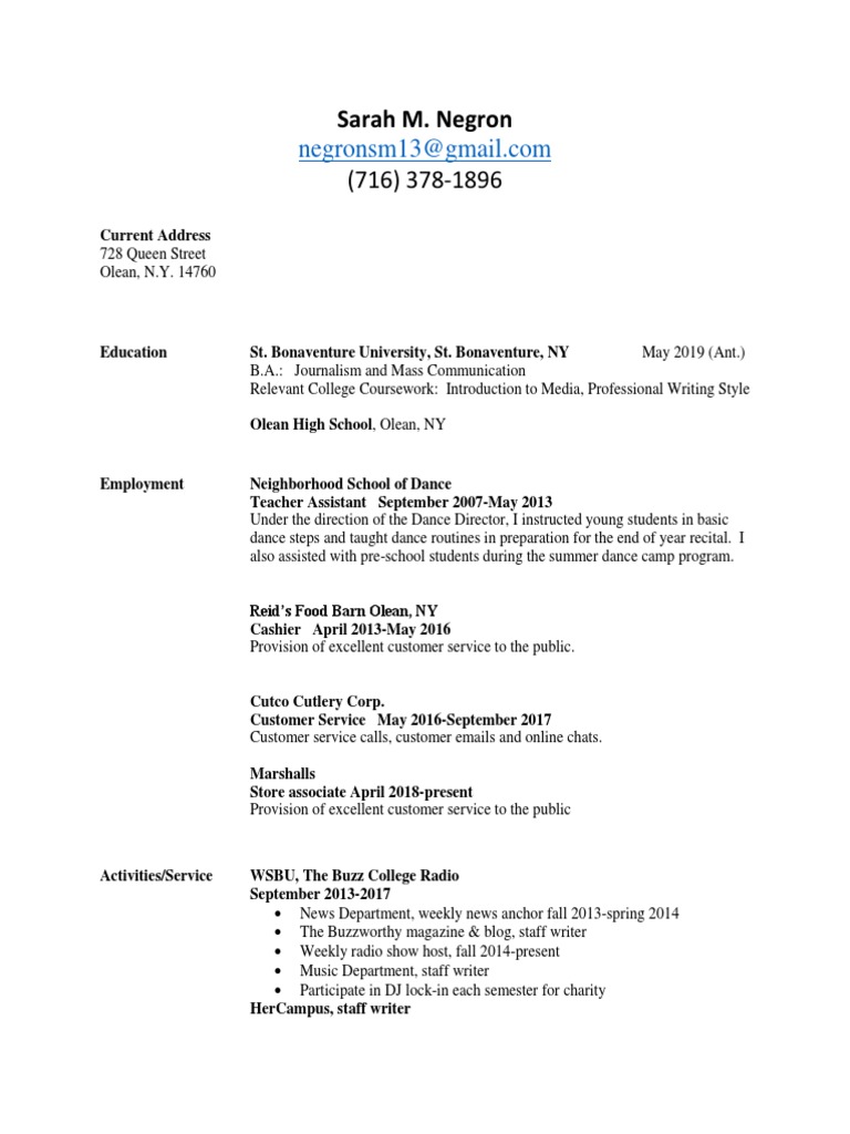Sarah Negron Resume | PDF | Semiotics | Public Opinion