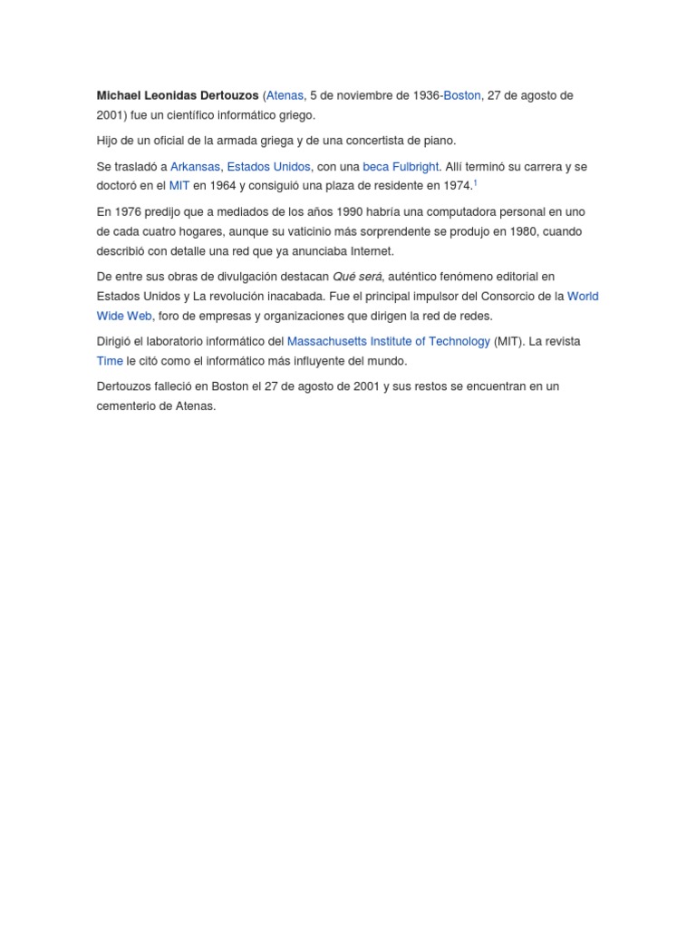 Michael Dertouzos: Pionero de Internet | PDF | Informática | Tecnología ...
