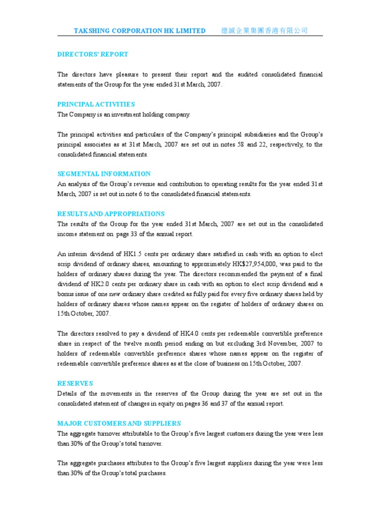 Directors Report | PDF | Preferred Stock | Dividend