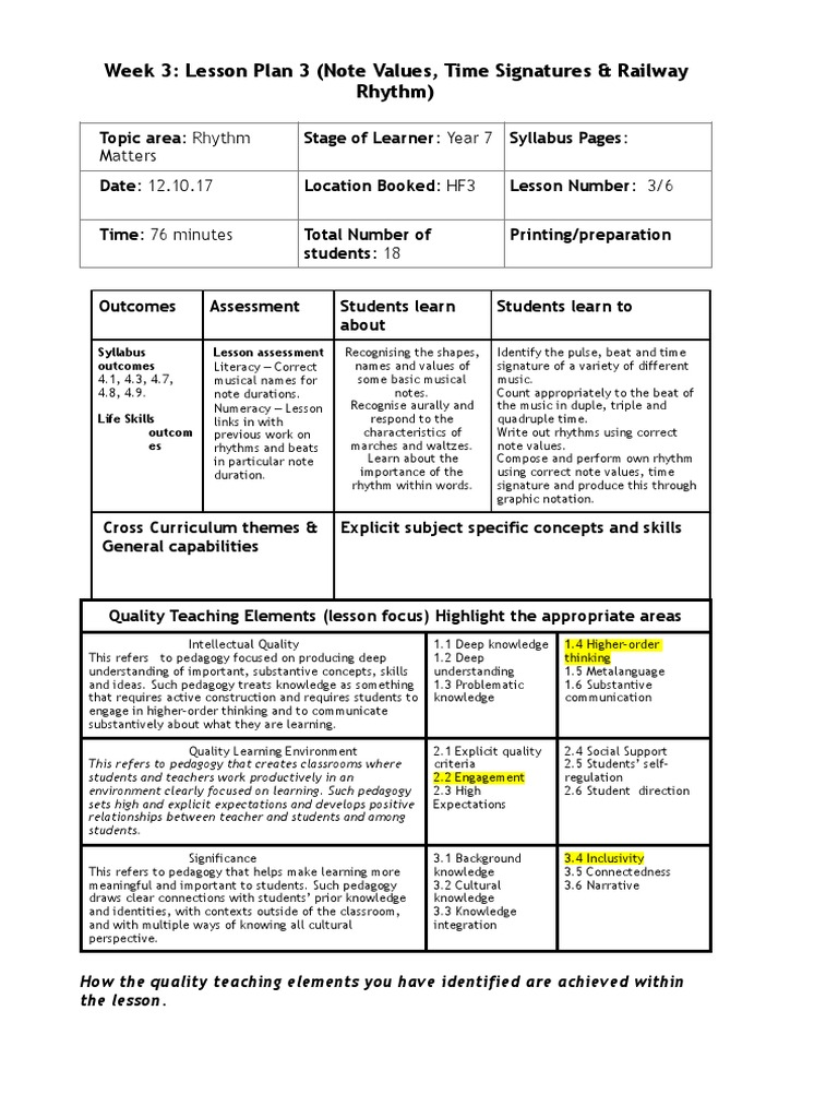 Week 3: Lesson Plan 3 (Note Values, Time Signatures & Railway Rhythm ...