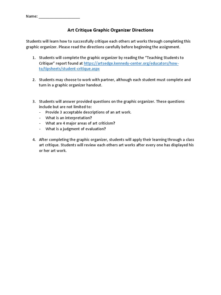 Art Critique Graphic Organizer Guide | PDF | Critique | Evaluation