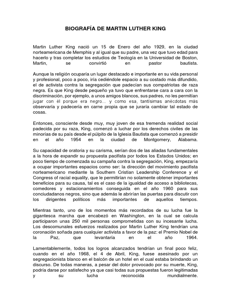 Biografía de Martin Luther King | PDF | Martin Luther King hijo. | John ...