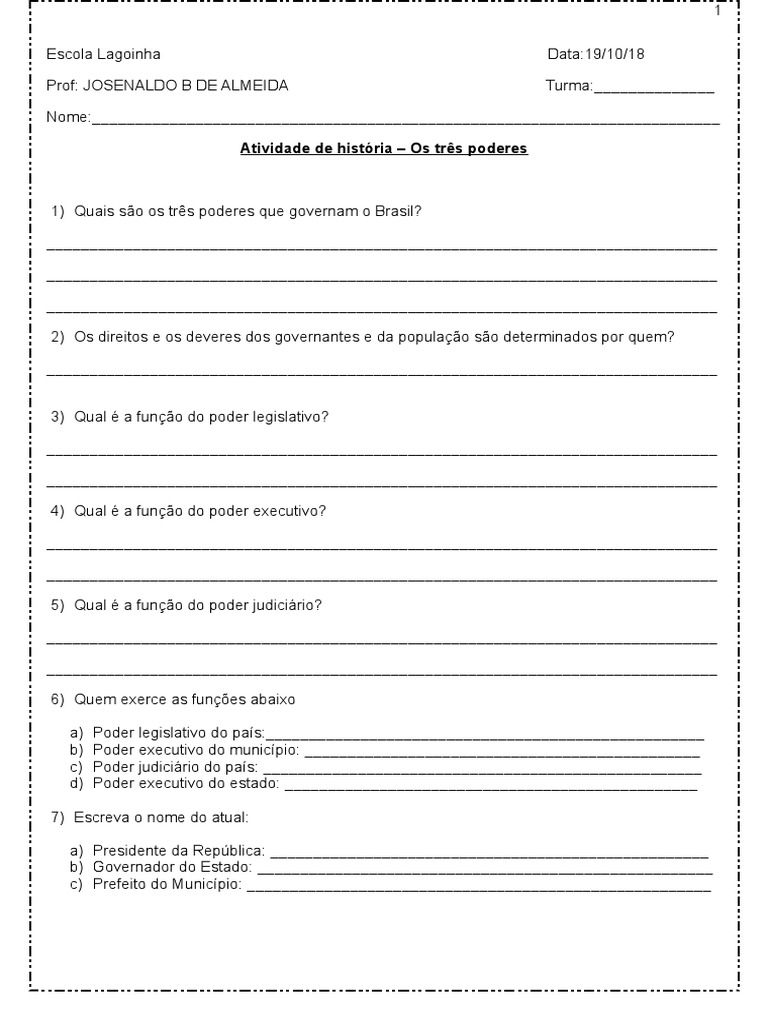 Atividade de Historia Os Tres Poderes 4 Ano | PDF Atividade de Historia Os Tres Poderes 4 Ano | PDF