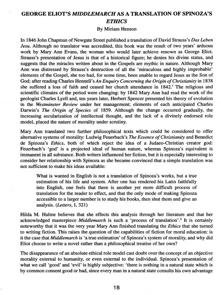 Eliot's Middlemarch and Spinoza's Ethics | PDF | George Eliot | Baruch ...