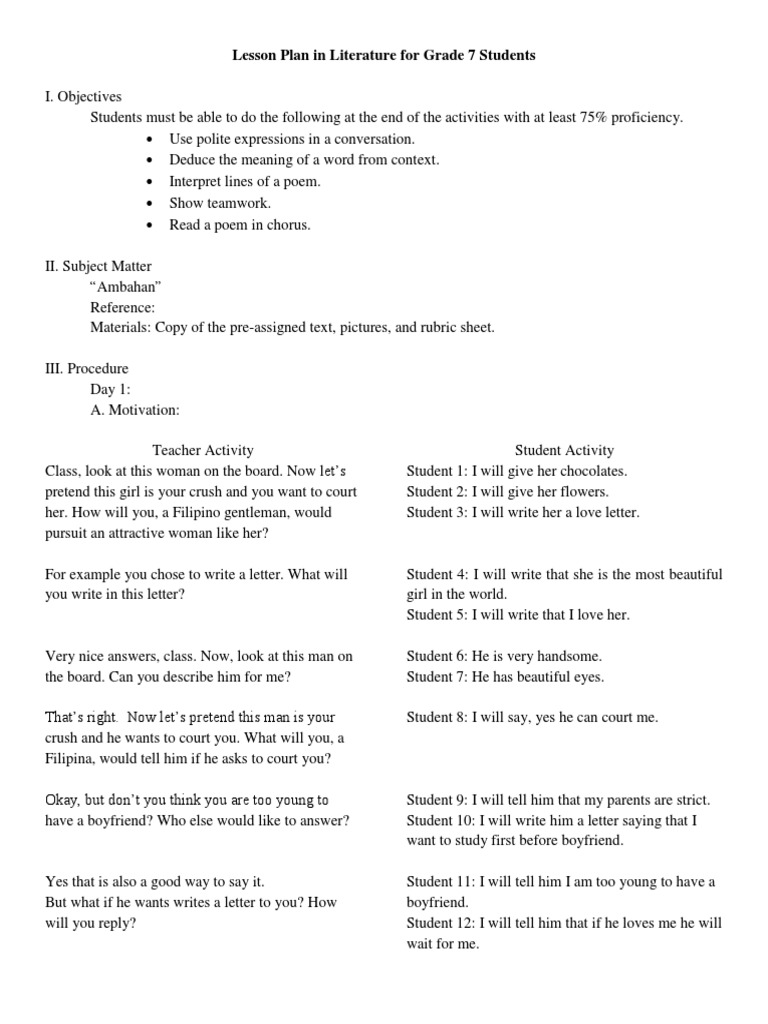 Lesson Plan - Literature | PDF | Lyric Poetry | Poetry