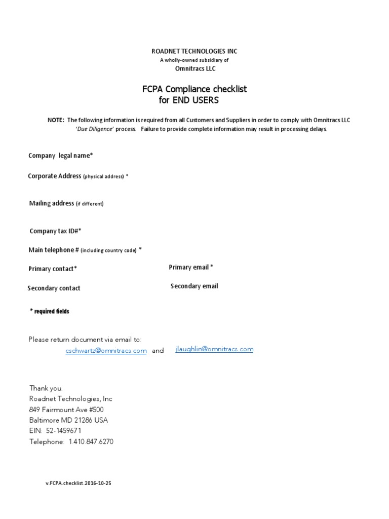 FCPA Checklist For END USERS | PDF