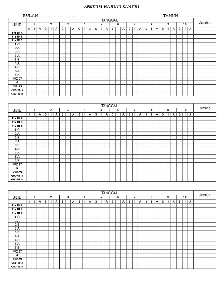 Buku Absensi Santridan Papan Absen Perkelas | PDF