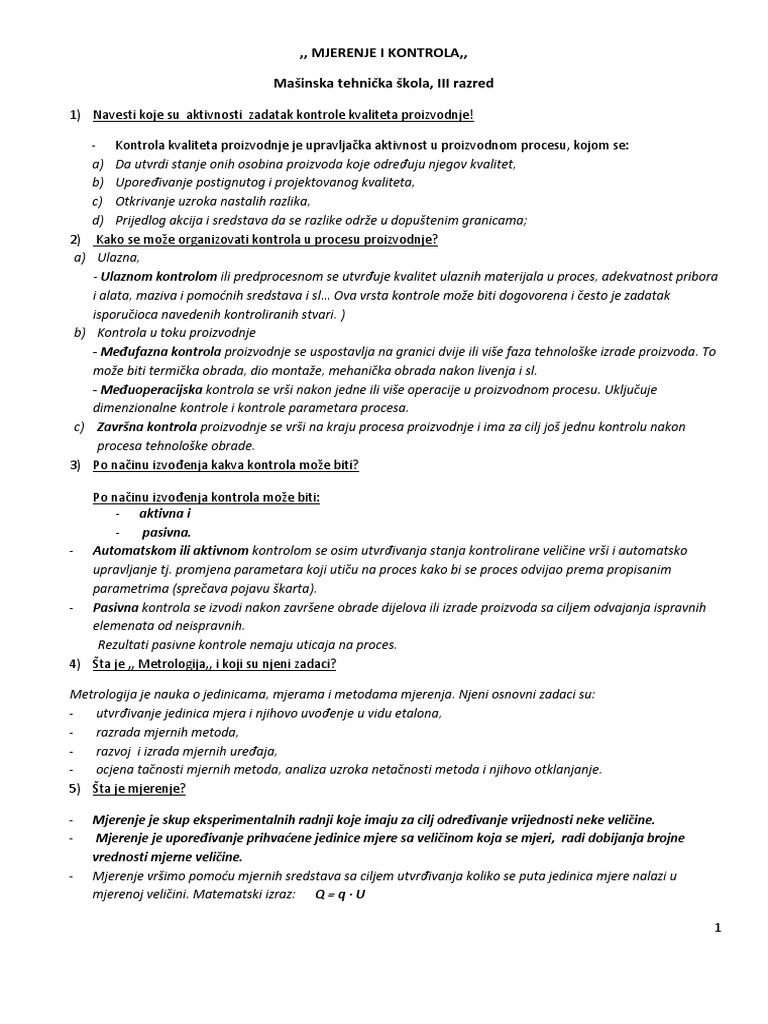 Mjerenje I Kontrola III Razred PDF | PDF