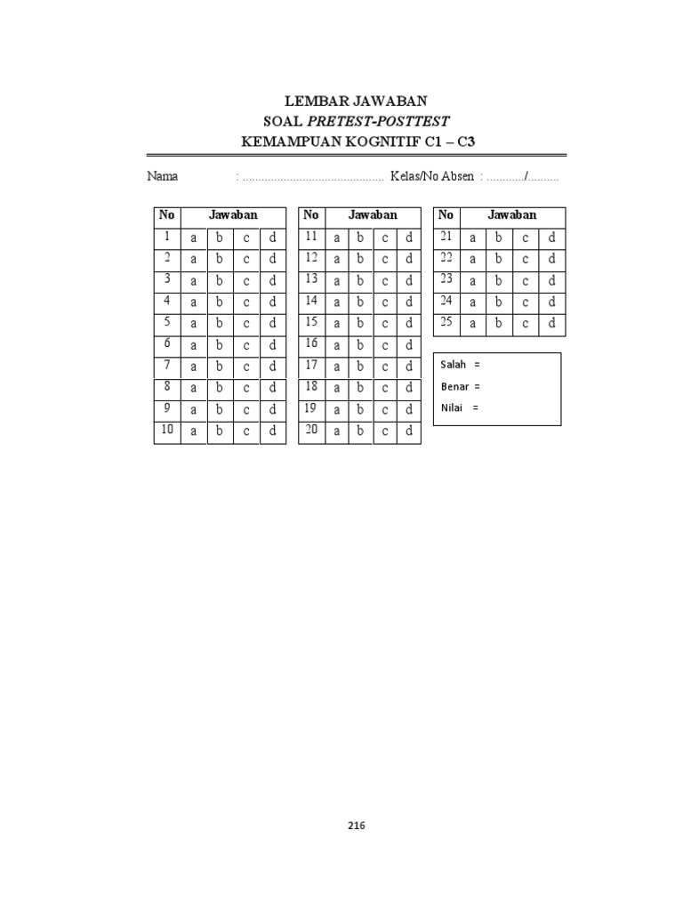 21.4.lembar Jawaban Pretest Dan Posttest | PDF