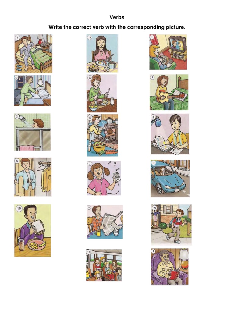Verbs Write The Correct Verb With The Corresponding Picture | PDF