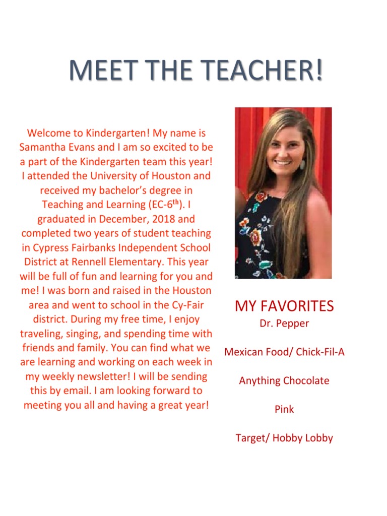 Meet The Teacher Letter | PDF | Teachers | Behavior Modification