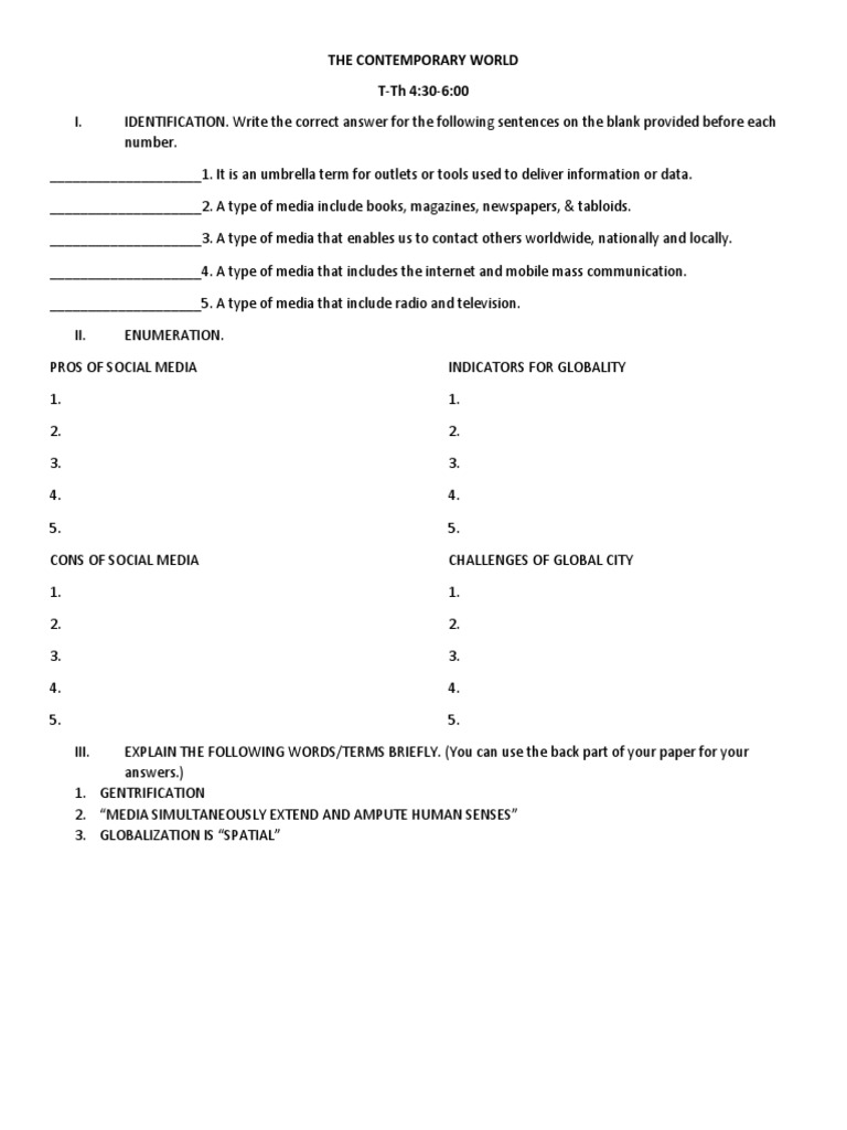 The Contemporary World | PDF