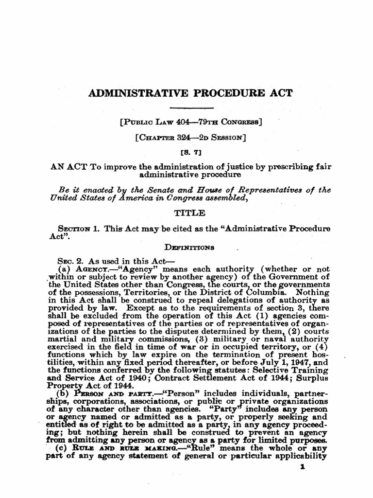 Administrative Procedures Act of 1946 (P.L. 79-404) | Government ...