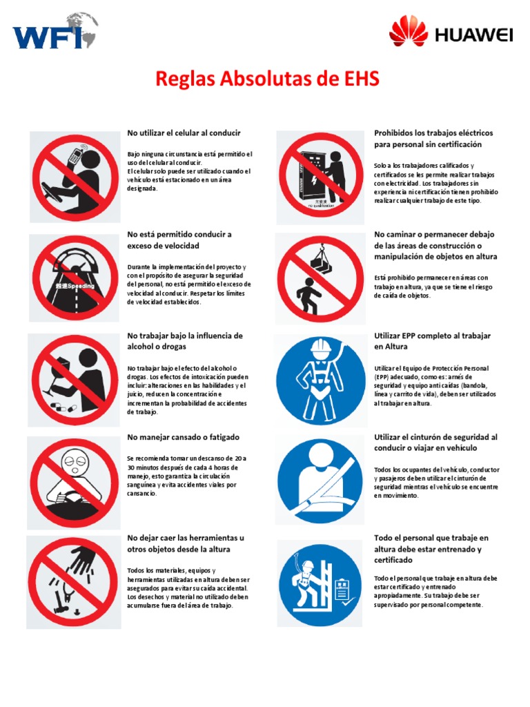 Reglas Absolutas EHS Huawei | PDF | Bienestar | Medicina