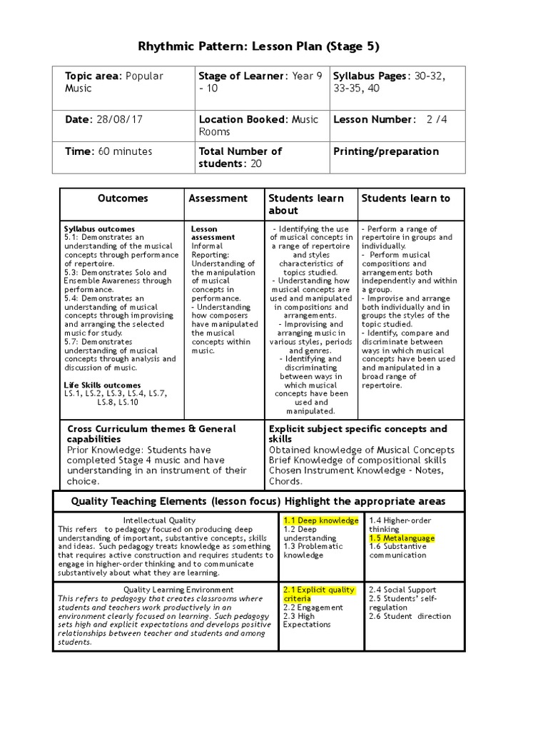 Lesson Plan 1 - 3 | PDF | Rhythm | Learning