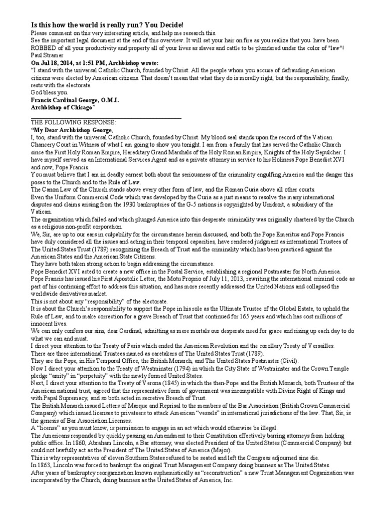 Annavonreitz Letter To Pope PDF | PDF | Trust Law | Fiduciary