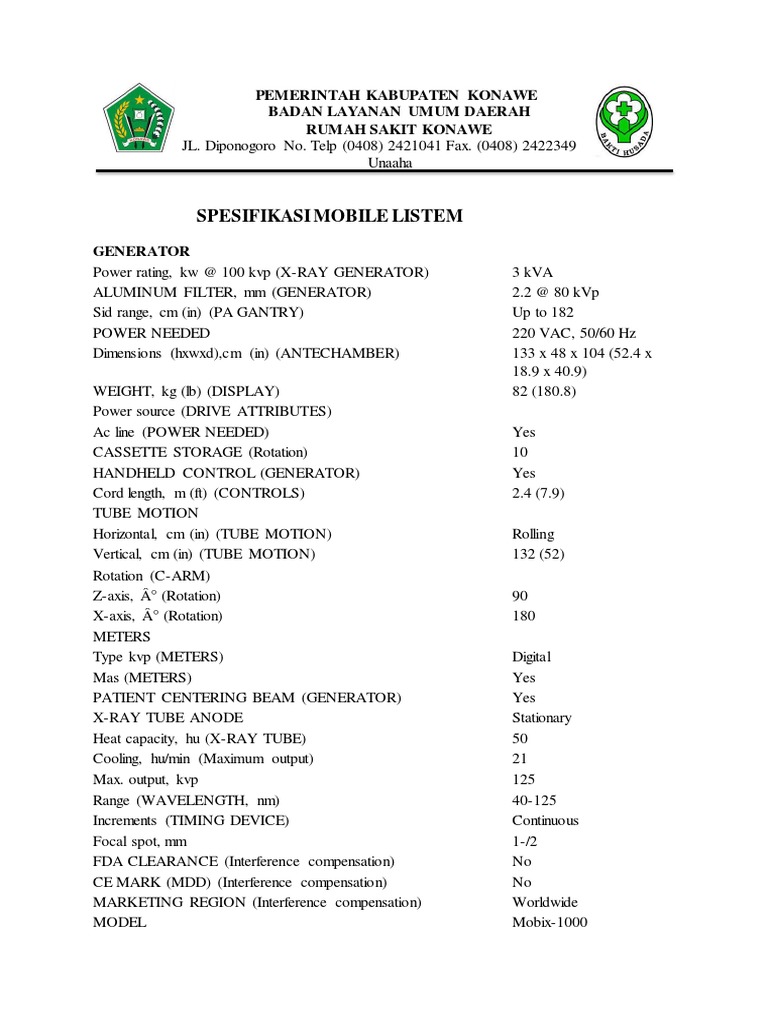 Spesifikasi Mobile Listem | PDF | X Ray | Vacuum Tube
