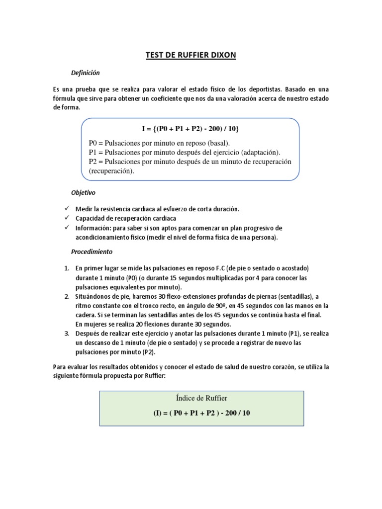 Test de Ruffier DIXON 3 | PDF | Ejercicio físico | Science