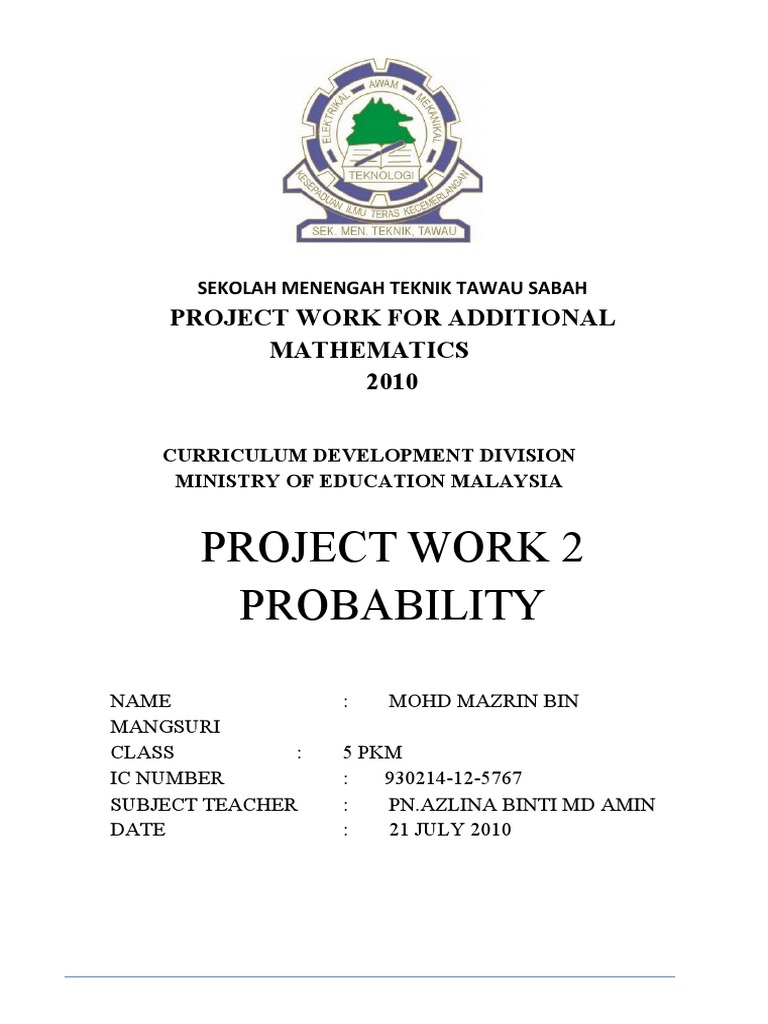 Projek Addmaths SMTT | PDF | Probability | Statistics