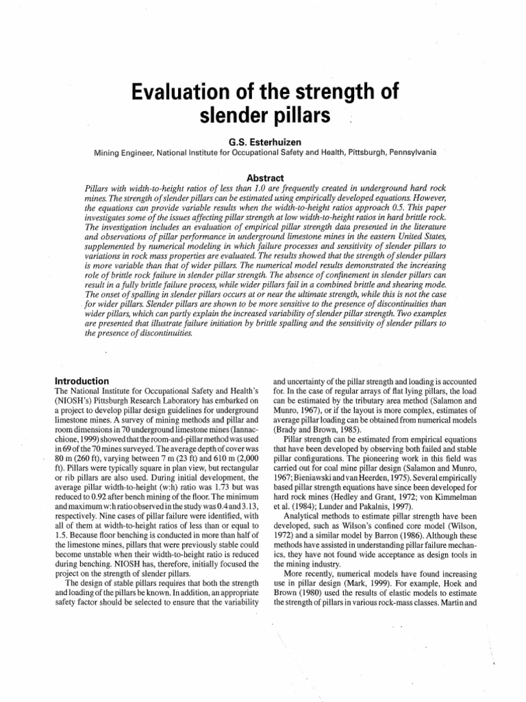 Uation of The Strength of Slender Pillars: G.S. Esterhuizen | PDF ...