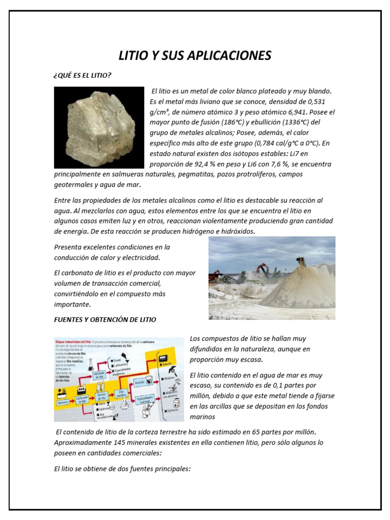 Litio y Sus Aplicaciones | PDF | Litio | Elementos químicos