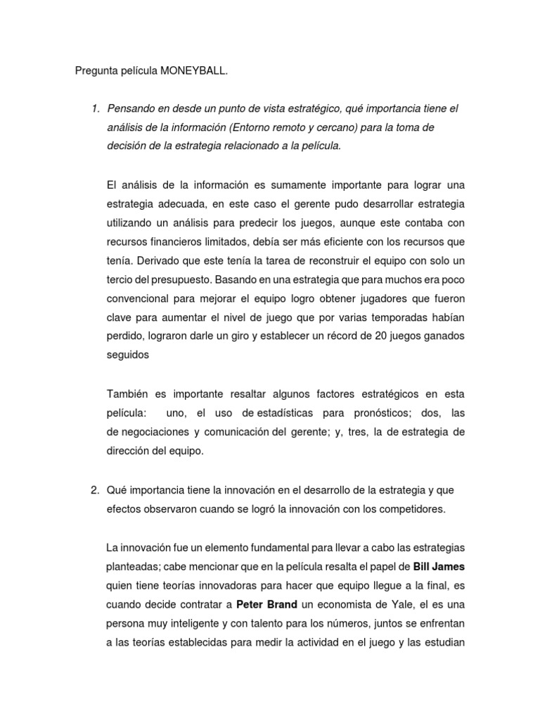 Estrategia y Análisis en Moneyball | PDF | Ciencia cognitiva | Economias