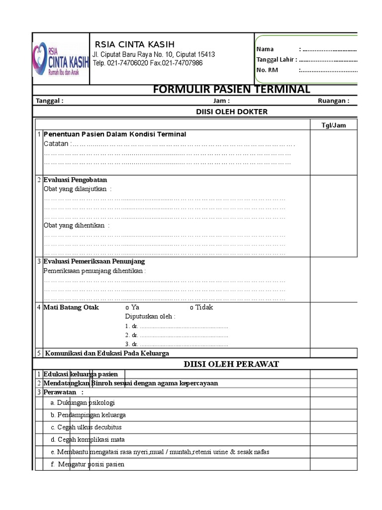 Formulir Pasien Terminal | PDF