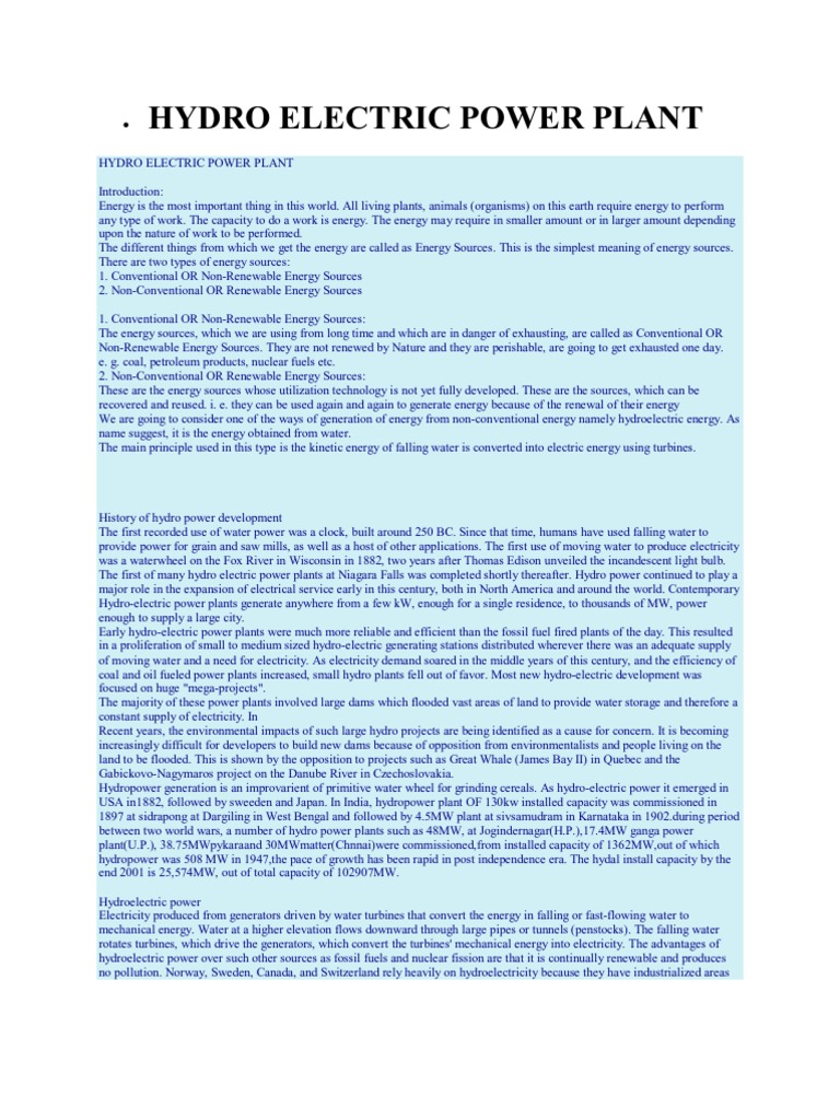 Hydro Electric Power Plant | PDF | Hydroelectricity | Energy Development