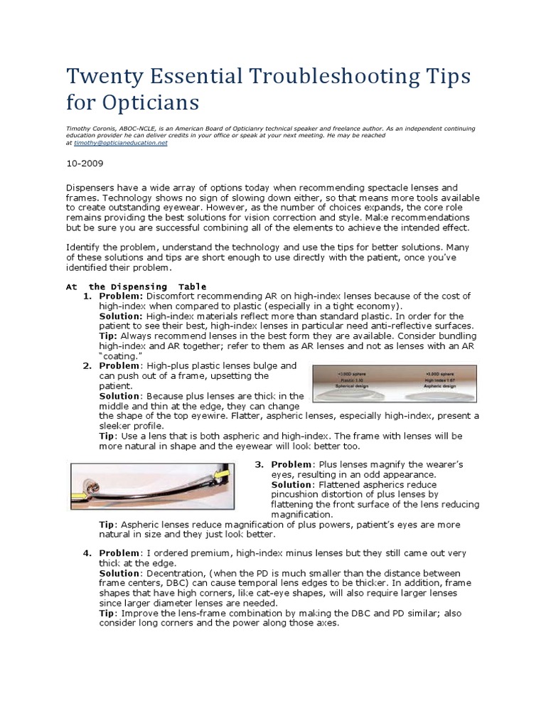 Twenty Essential Troubleshooting Tips For Opticians | PDF | Lens ...