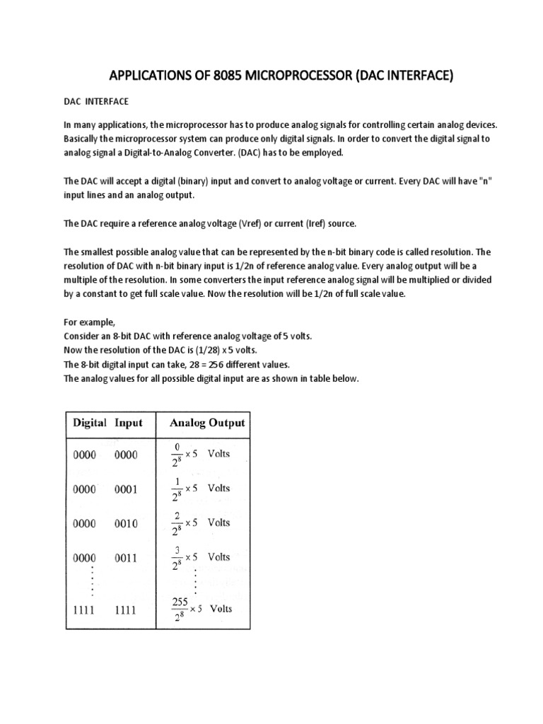 Applications of 8085 Microprocessor Dac Interface | PDF | Digital To Analog Converter | Analogue ...