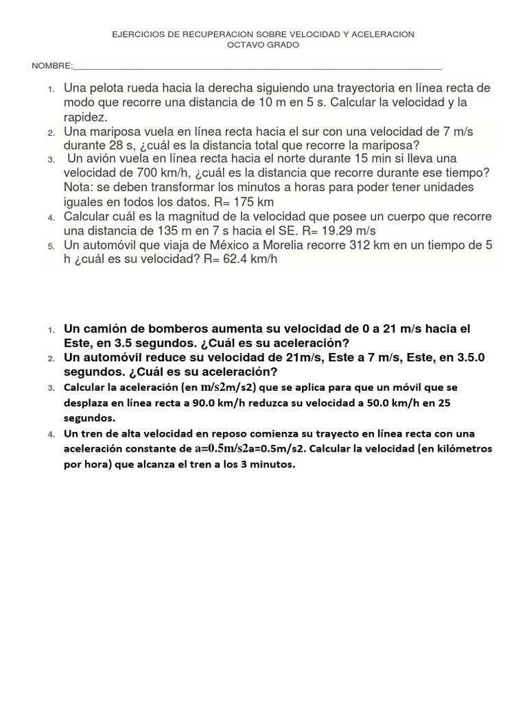 Ejercicios Velocidad y Aceleracion | PDF | Métodos y materiales de ...