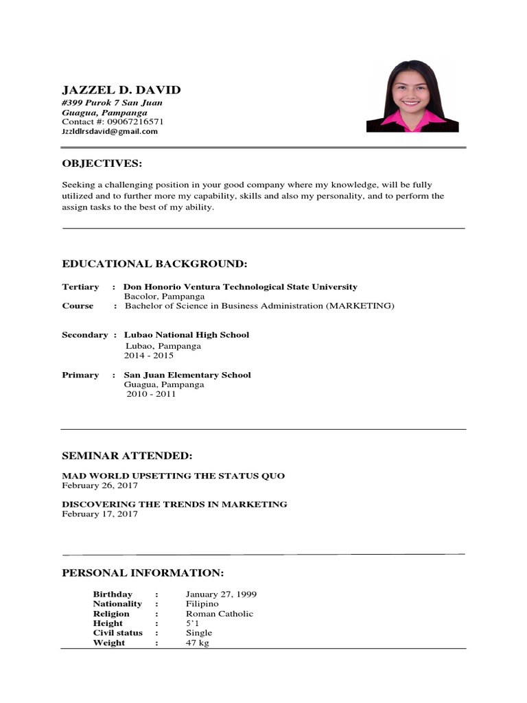 Jazzel D. David Resume | PDF | Self-Improvement | Wellness