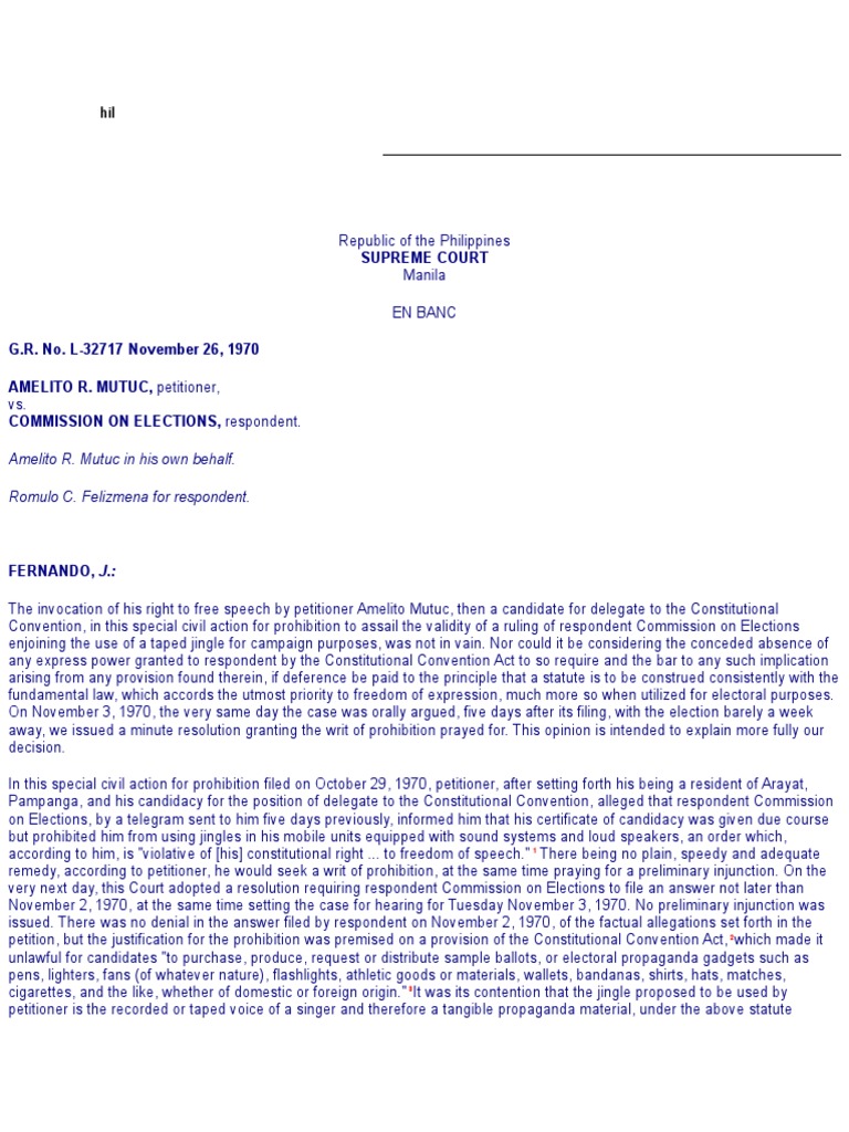 Supreme Court: Amelito R. Mutuc in His Own Behalf. Romulo C. Felizmena ...