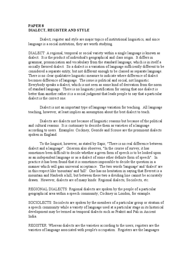 Dialect and Register PDF | PDF | Dialect | Dialectology