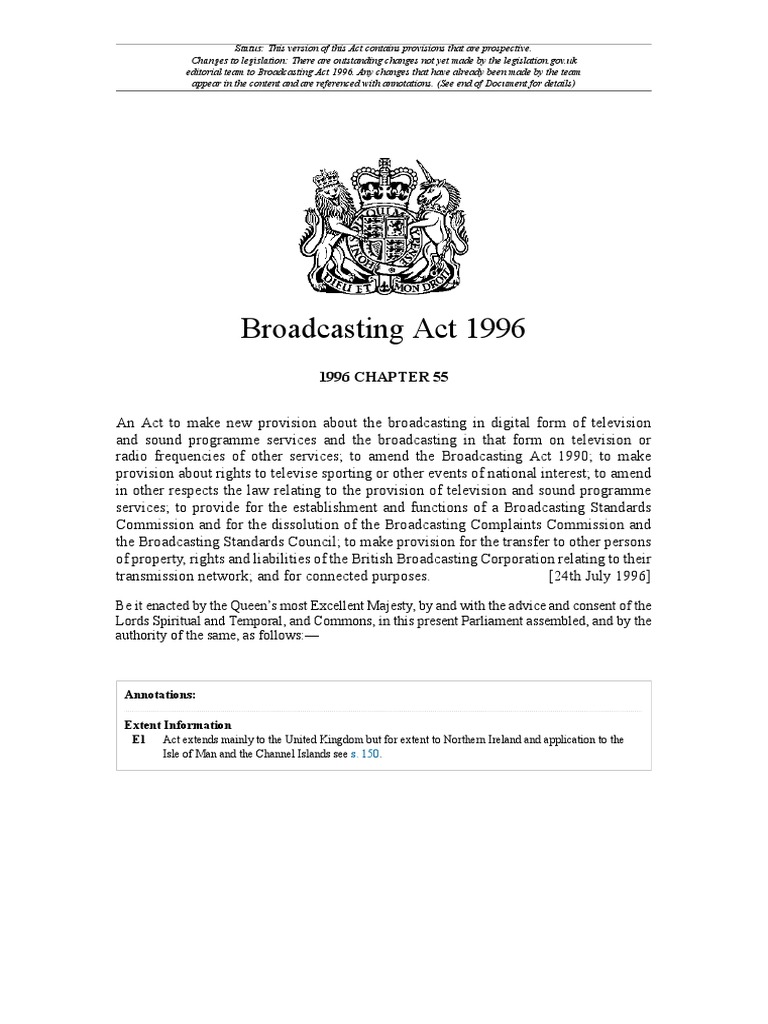 Broadcasting Act 1996 v2 | PDF | License | Act Of Parliament