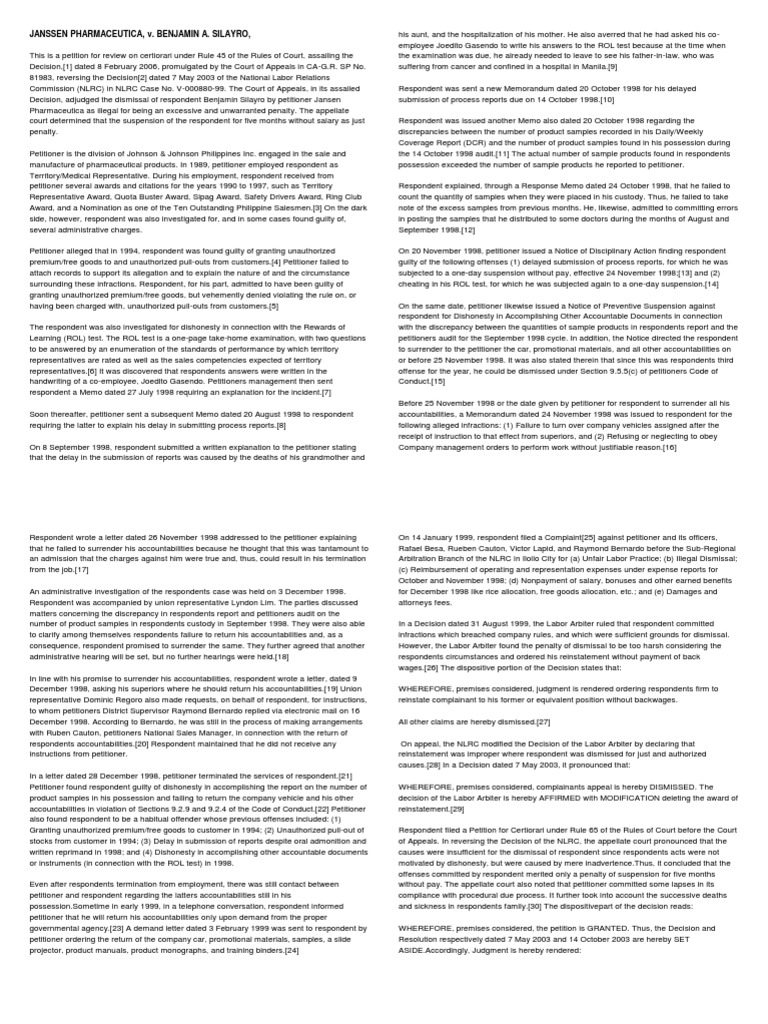 Janssen Pharmaceutica vs. Silayro Case Review | PDF | Negligence | High Voltage