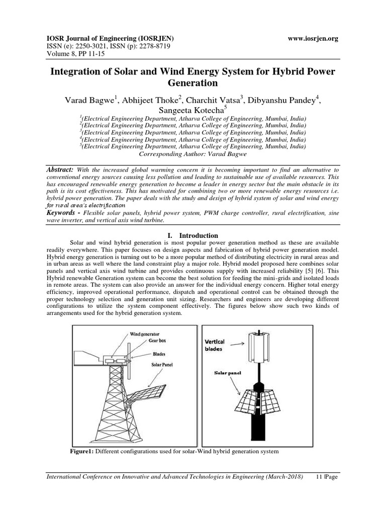 Integration of Solar and Wind Energy System For Hybrid Power Generation ...