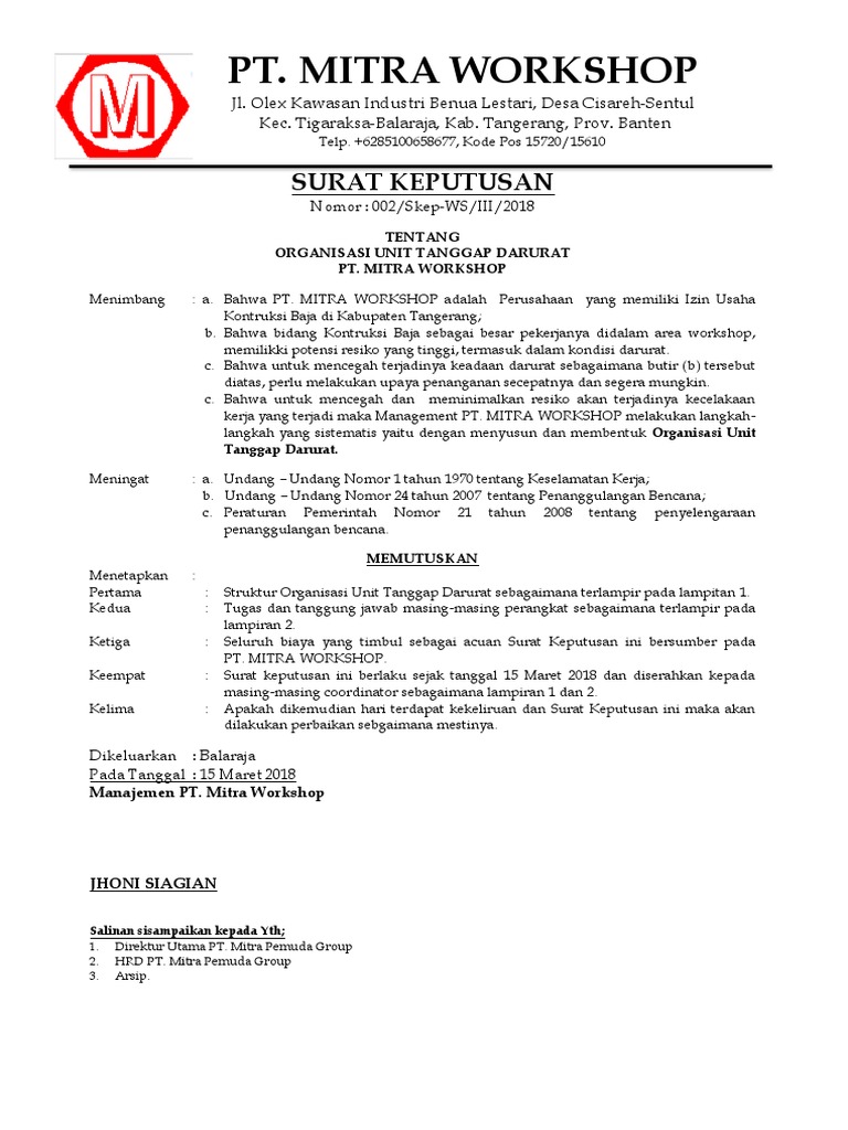 Struktur Tim Tanggap Darurat PT Mitra | PDF | Bisnis | Komputer