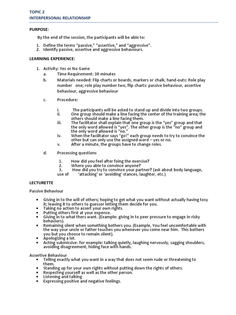 Interpersonal Relationships in Life Skills | PDF | Interpersonal ...