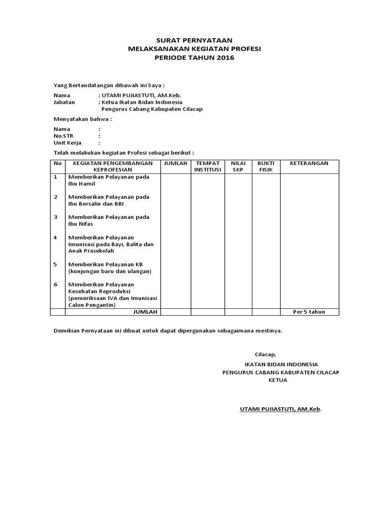 Surat Pernyataan STR Bidan | PDF