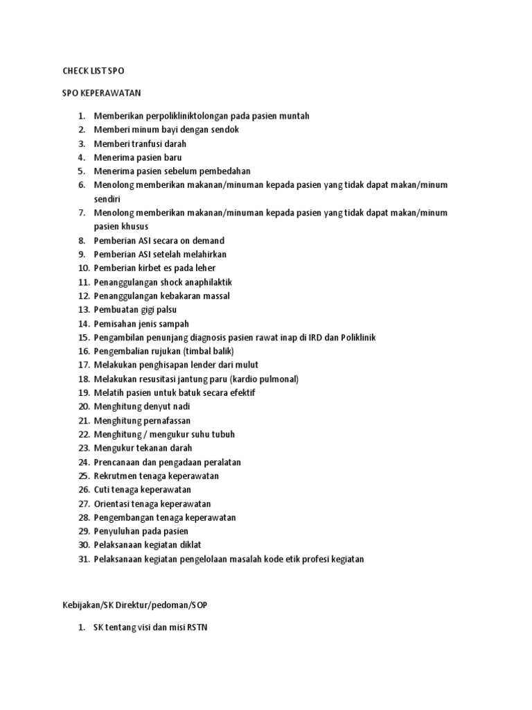 Checklist Prosedur Keperawatan Lengkap | PDF