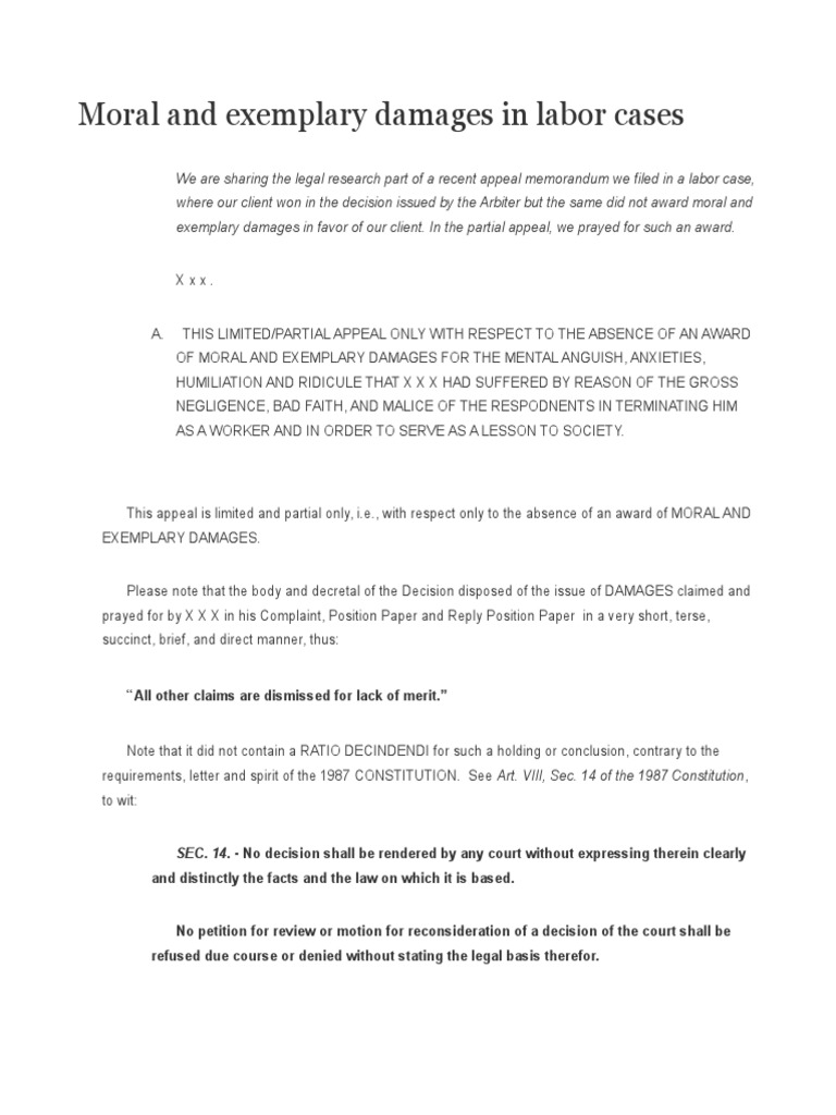 Moral and Exemplary Damages in Labor Law | PDF | Damages | Punitive Damages