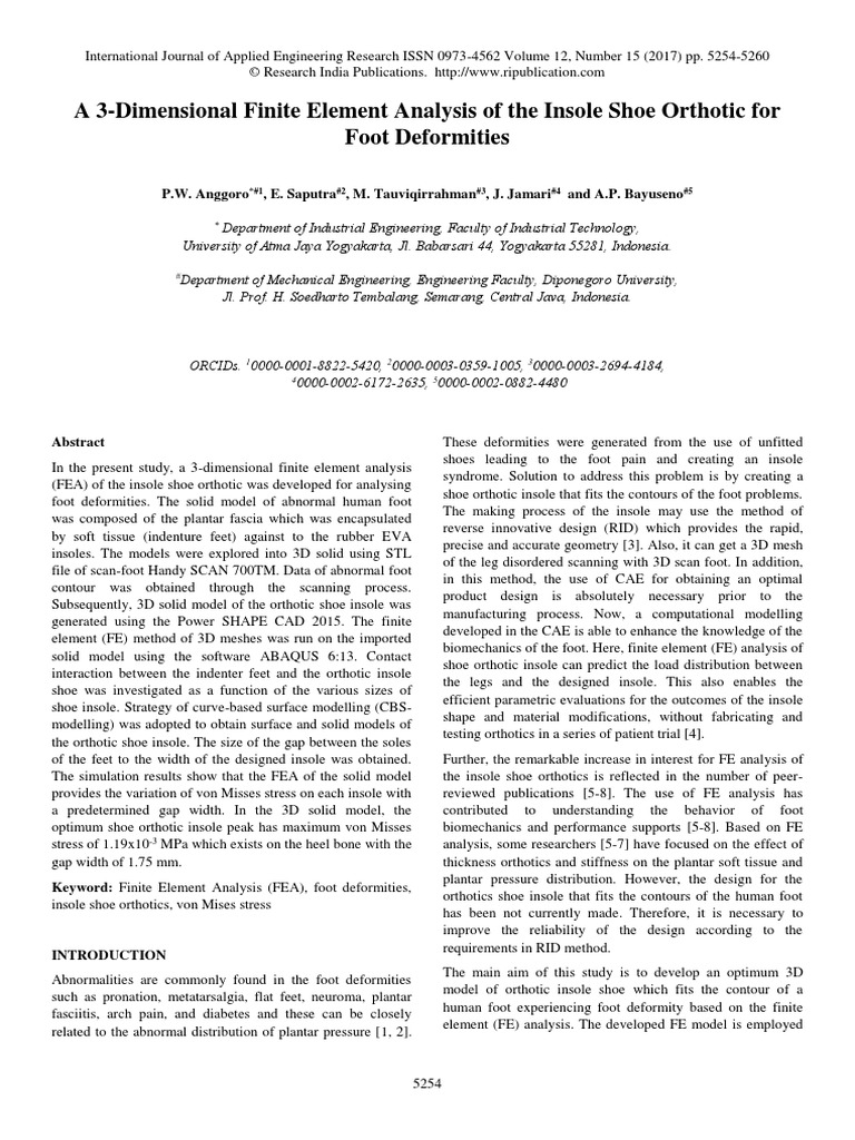 A 3-Dimensional Finite Element Analysis of The Insole Shoe Orthotic For Foot Deformities | PDF ...