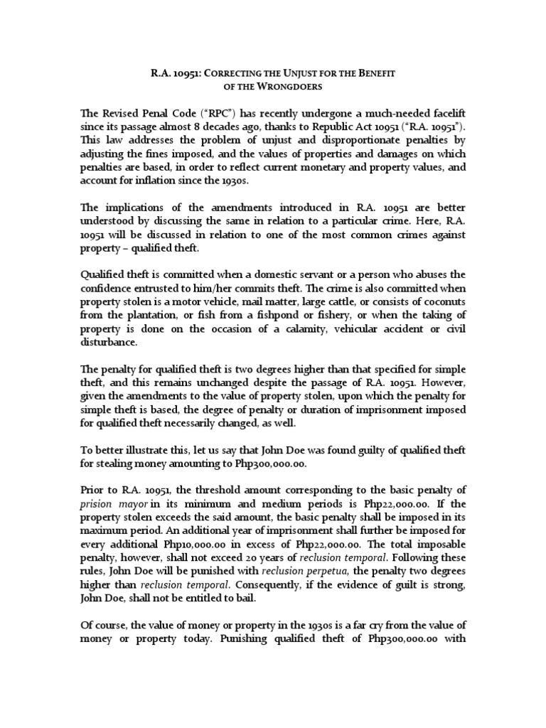 Ra 10951 | PDF | Theft | Bail