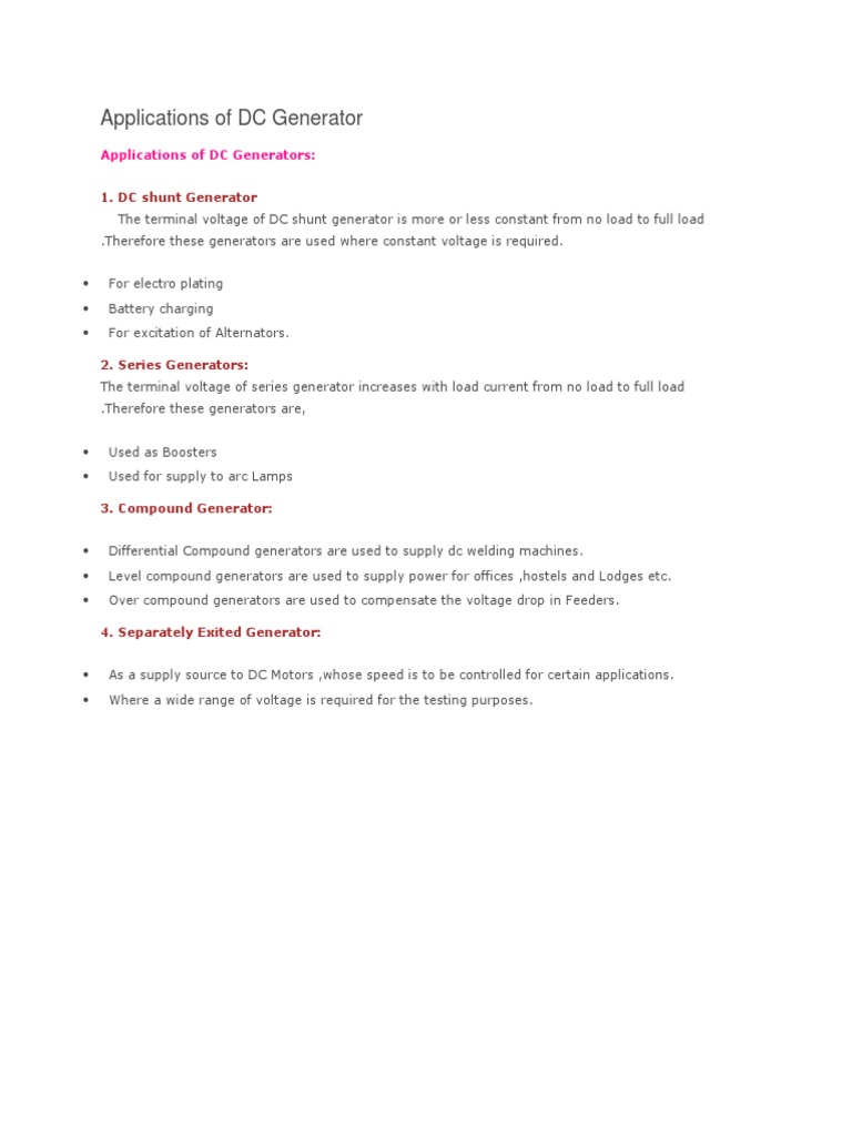 Applications of DC Generator | Download Free PDF | Electric Generator ...