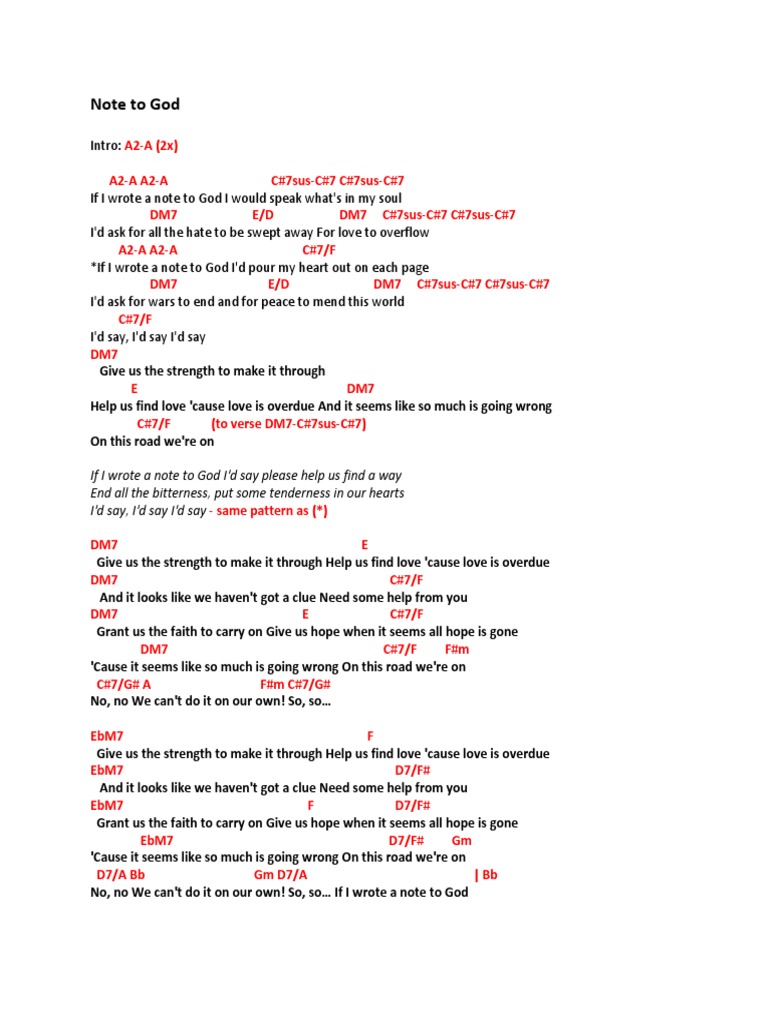 Note To God - Chord Sheet | PDF | Language Arts & Discipline