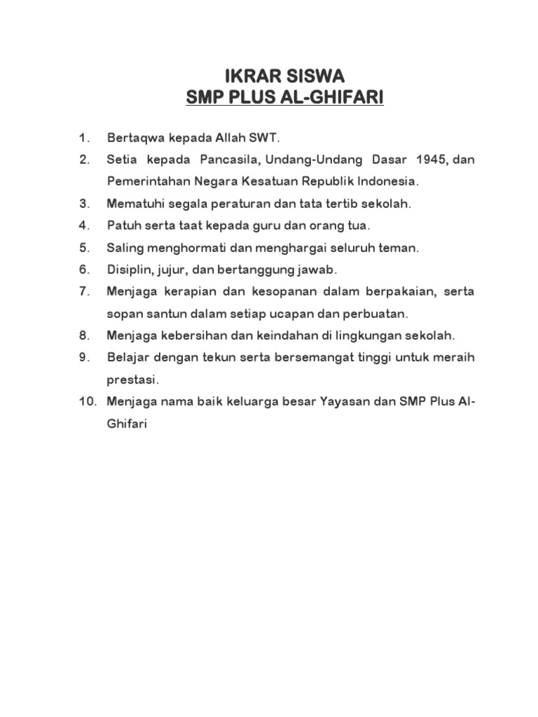 Ikrar Siswa Indonesia | PDF