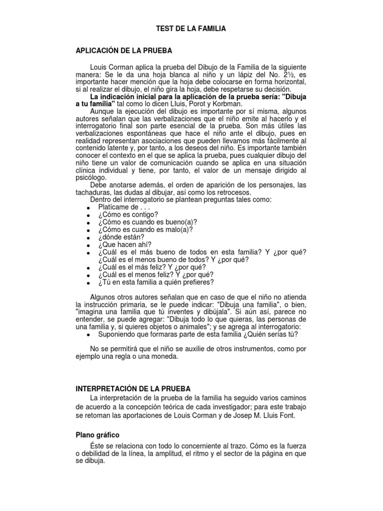 Interpretación del Test de la Familia | PDF | Dibujo | Las emociones