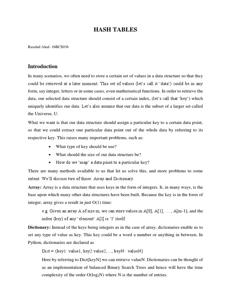 Hash Tables: A Detailed Description | PDF | Array Data Structure ...